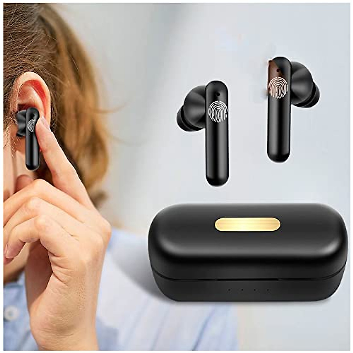 pstuiky Bluetooth 5.0 Wireless Earbuds with Charging Case Stereo Headphones Low Power Noise Reduction,Built in Mic Headset Premium Sound with Deep Bass for Sport Work 2023