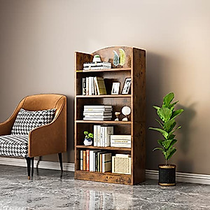 ALISENED 5 Shelf Bookcase, 47" Wood Tall Bookshelf and Bookshelves, Multifunctional Farmhouse Storage Organizer Shelving for Bedroom Library Living Room Home Office, Rustic