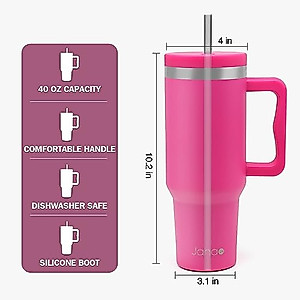 Jahao 40 oz Hot Pink Tumbler with Handle and Straw - Insulated Tumblers with Lid and Straw, Stainless Steel Water Bottle Insulated Cup Travel Coffee Mug Spill Proof Leak Proof Outdoor Sports(1 Pack)