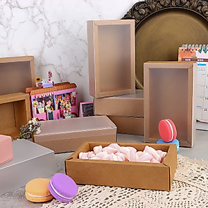 26 PCS Rectangle Drawer Kraft Boxes Small Cardboard Present Packaging Boxes for Party Favor Treats, Candy and Jewelry Crafts, 6.5 x 3.7 x 1.6 inch (Clear,Brown)