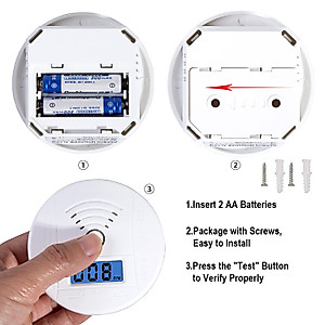 CAYUENG Carbon Monoxide Detector, Replaceable Battery-Operated Carbon Monoxide Alarm Detectors with Digital Display & LED Lights,CO Alarm Device for Kitchen Bathroom Bedroom Coal Stove