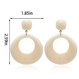 QUPENGXU Retro Simple Acrylic Earrings Exaggerated caramel colour Dangle Drop Earrings For Women (White)