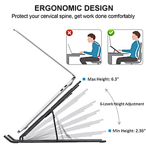 Uniwit 6 Levels Adjustable Laptop Notebook Stand Holder,Foldable Portable Aluminum Alloy Riser Laptop Holder, Ventilated and Lightweight Compatible for Macbook, Laptop, Notebook Computer,Tablet(Black)