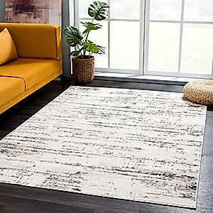 Abani Neutral Beige Rugs 6' x 9' Contemporary Linear Print Bedroom Rug - Modern Brushed Design No-Shedding Premium Area Rug