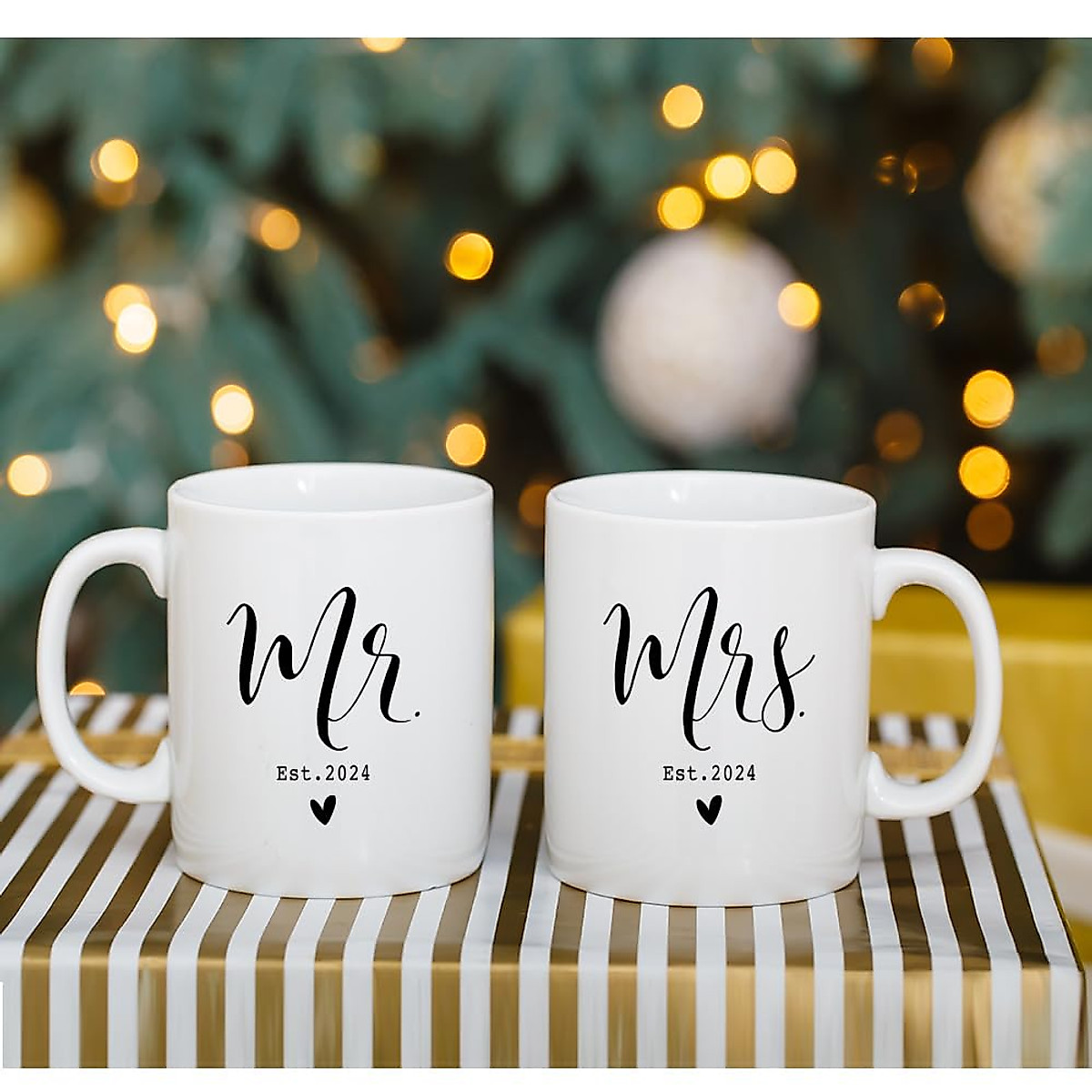 Est 2024 Mr & Mrs Coffee Mugs, Novelty Funny Wedding Gifts, Unique Wedding Mugs Set of 2, Engagement Gift for Bride Groom Couples Wife Husband Newlyweds, Prospective Newlyweds Mugs Gift-17