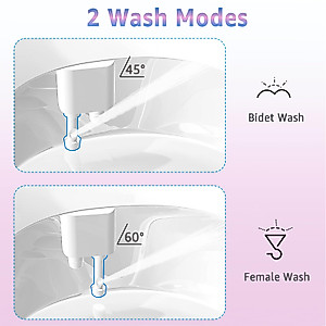 Aünsffer Toilet Bidet Attachment for Toilet, No-Electric Fresh Cold Water with Dual Nozzles Sprayer, 3 Wash Modes (Feminine/Bidet Wash + Self-Cleaning)，Fits Standard Toilet Bowl, Blue Pink