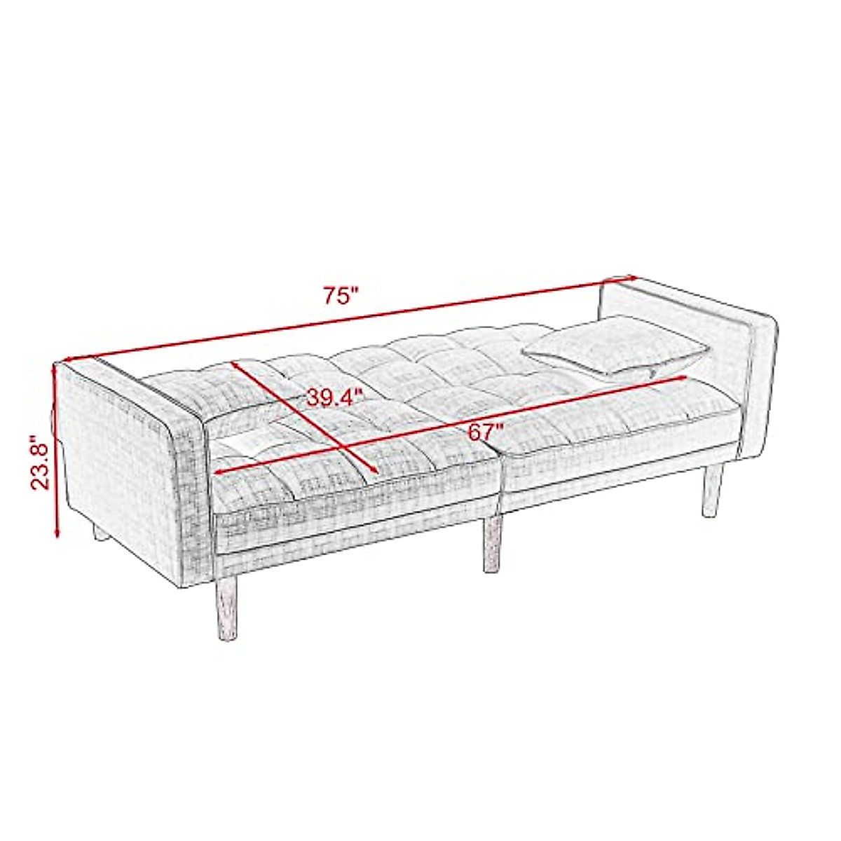 LCH Modern Tuft Futon Couch Convertible Loveseat Sleeper Reclining Sofa Bed Twin Size with Arms and 2 Pillows for Living Room, Dark Grey