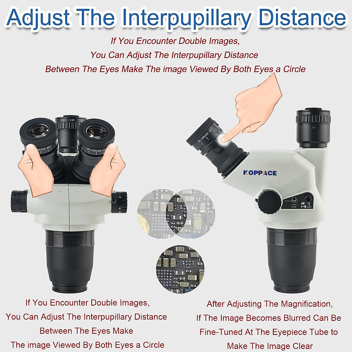 KOPPACE 6.7X-45X Trinocular Stereo Microscope Dual Arm Bracket Magnification Locking Function.
