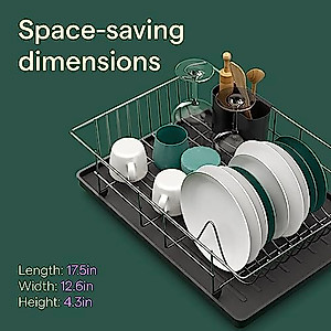 Compact Dish Rack - Sink Drying Rack, Dish Drainer for Kitchen, Stainless Dish Drying Rack Over The Sink, Space Saving Kitchen Sink Rack w/Removable Drip Tray Utensils Holder