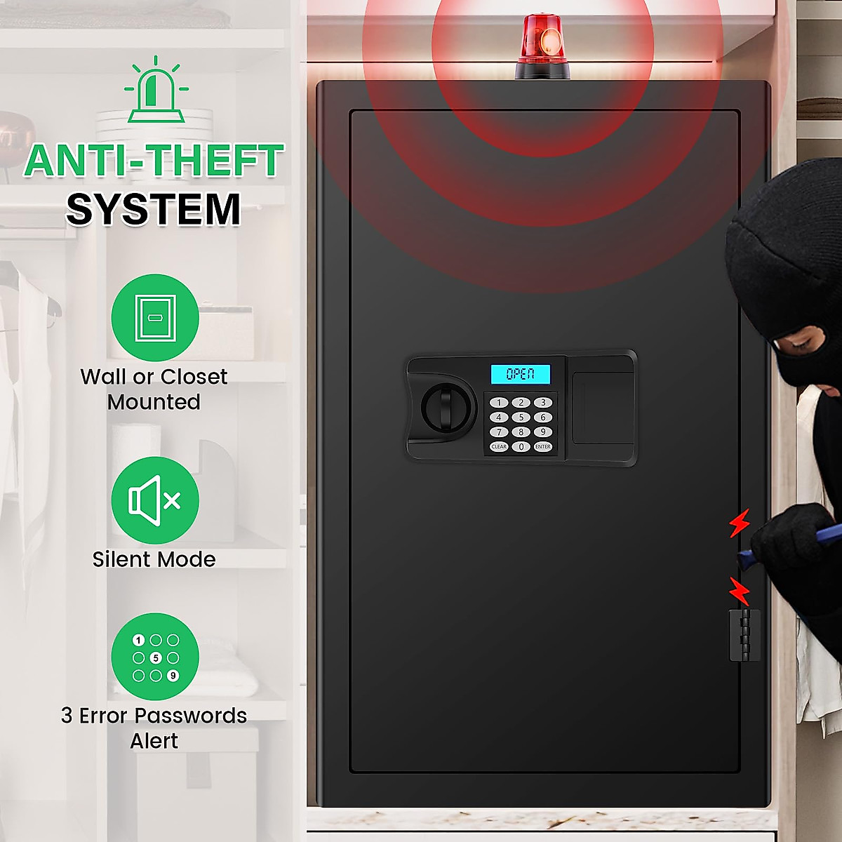 6.0 Cubic Large Home Safes Water and Fireproof, Anti-theft Document Safe Box with Removable Drawer & Shelf, Digital Fire Proof Safe for Home Money Jewelry Valuables