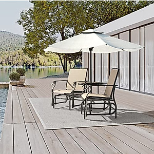 Patio Double Glider Chair Rocker Metal 2 Person Rocking Chairs with Table, Outdoor Porch Furniture Conversation Set, Umbrella Hole, for Garden, Balcony, Backyard, Poolside, Lawn