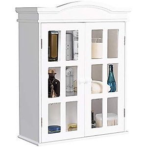 Tangkula Wall Mounted Storage Cabinet, Collection Storage Cupboard, with Adjustable Shelf, Two Elegant and Delicate Acrylic Doors, Ideal for Kitchen, Dining Room and Living Room