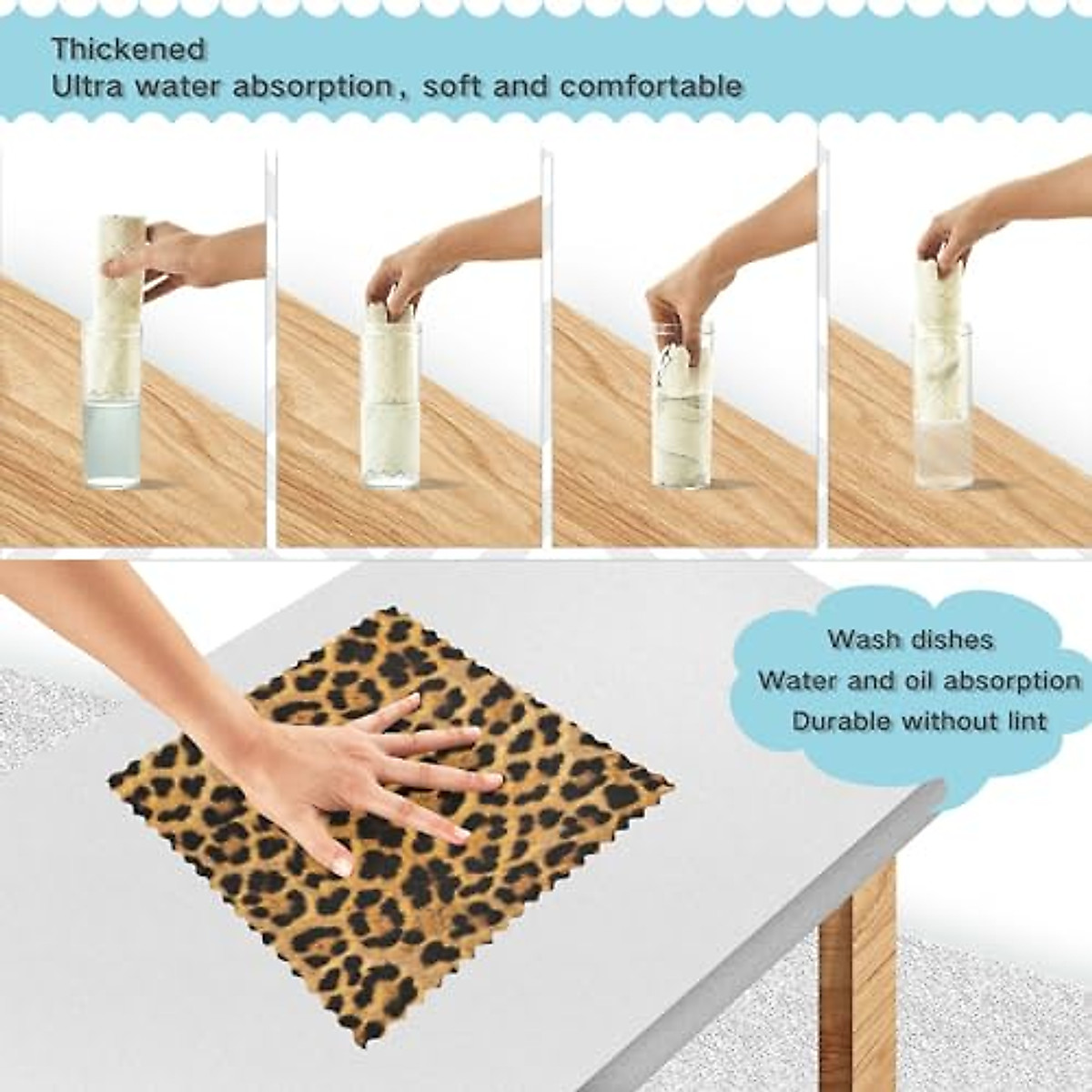 FRODOTGV Seamless Leopard Texture Skin Microfiber Kitchen Towels Rags Dish Towels Tea Towel Terry Cloth Kitchen Hand Towels Kitchen Hand Towels Hanging
