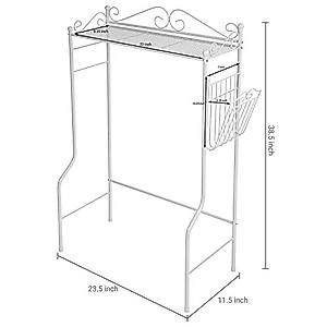 MyGift White Metal Bathroom Over The Toilet Shelf with Magazine Basket, Space Saver Freestanding Storage Organizer Rack
