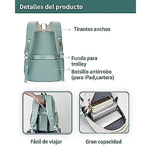 ooibnn Kawaii Backpack With Cute Accessories Spine Protection Anti-thief Cute Aesthetic Book Bag (Mint Green)