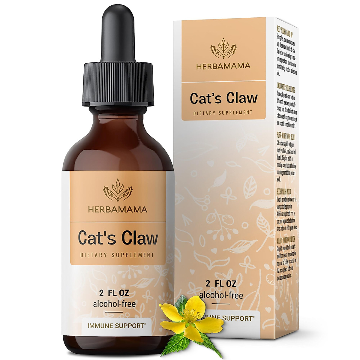 HERBAMAMA Cat's Claw Tincture - Vegan Cat's Claw Supplement for Immune Support - Immunity Drops with Cat's Claw Herb - Alcohol & Sugar-Free, 28-Day Supply