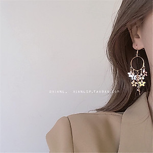 ANDPAI Bohemian Long Colorful Chandelier Tassel Flower Dangle Drop Hoop Earrings for Women(Gold)