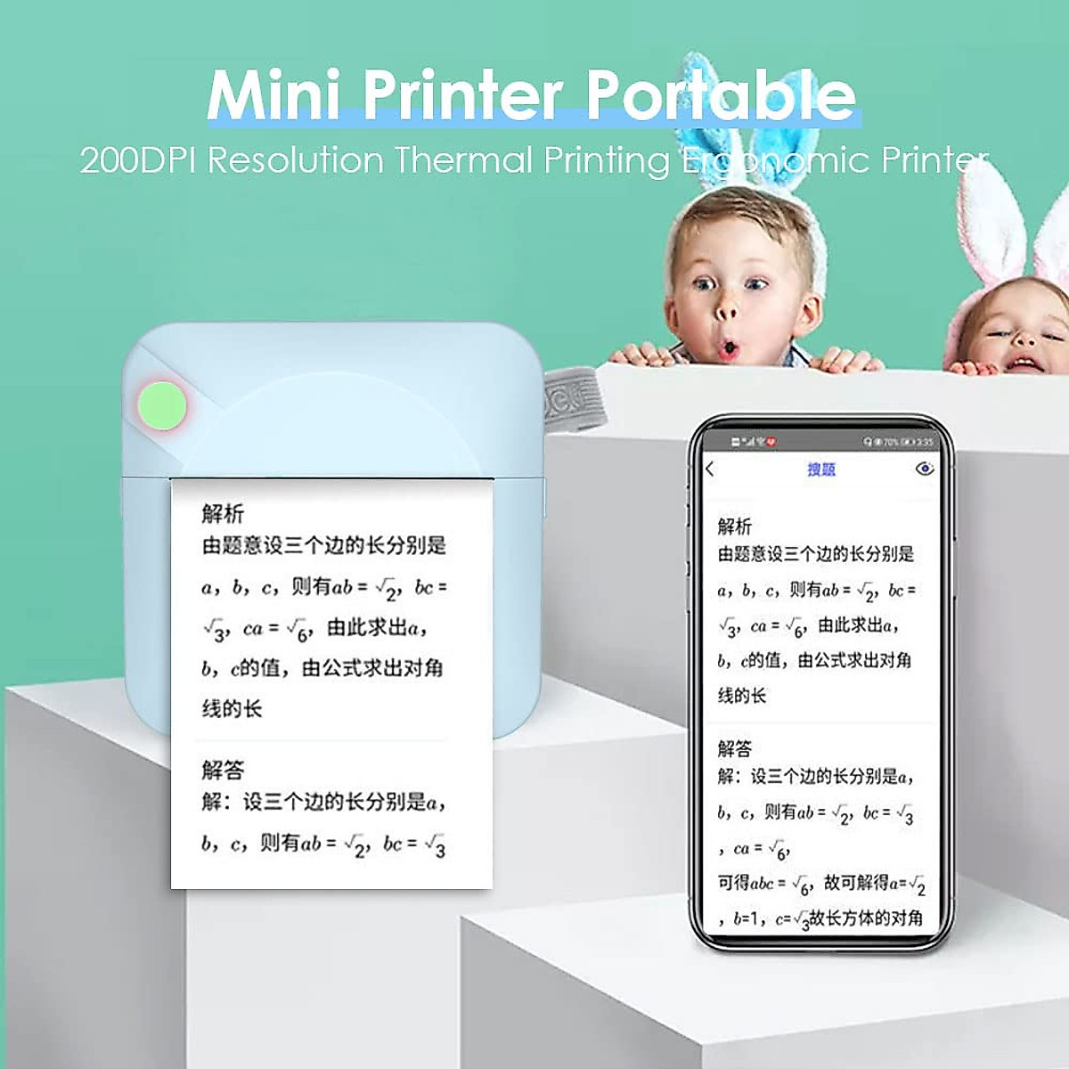 Wisoqu Mini Printer Pocket Mini Printer,200DPI Resolution Thermal Printing Ergonomic Printer,Wireless Mobile Photo Mini Printer Compatible with Android and iOS(Blue)