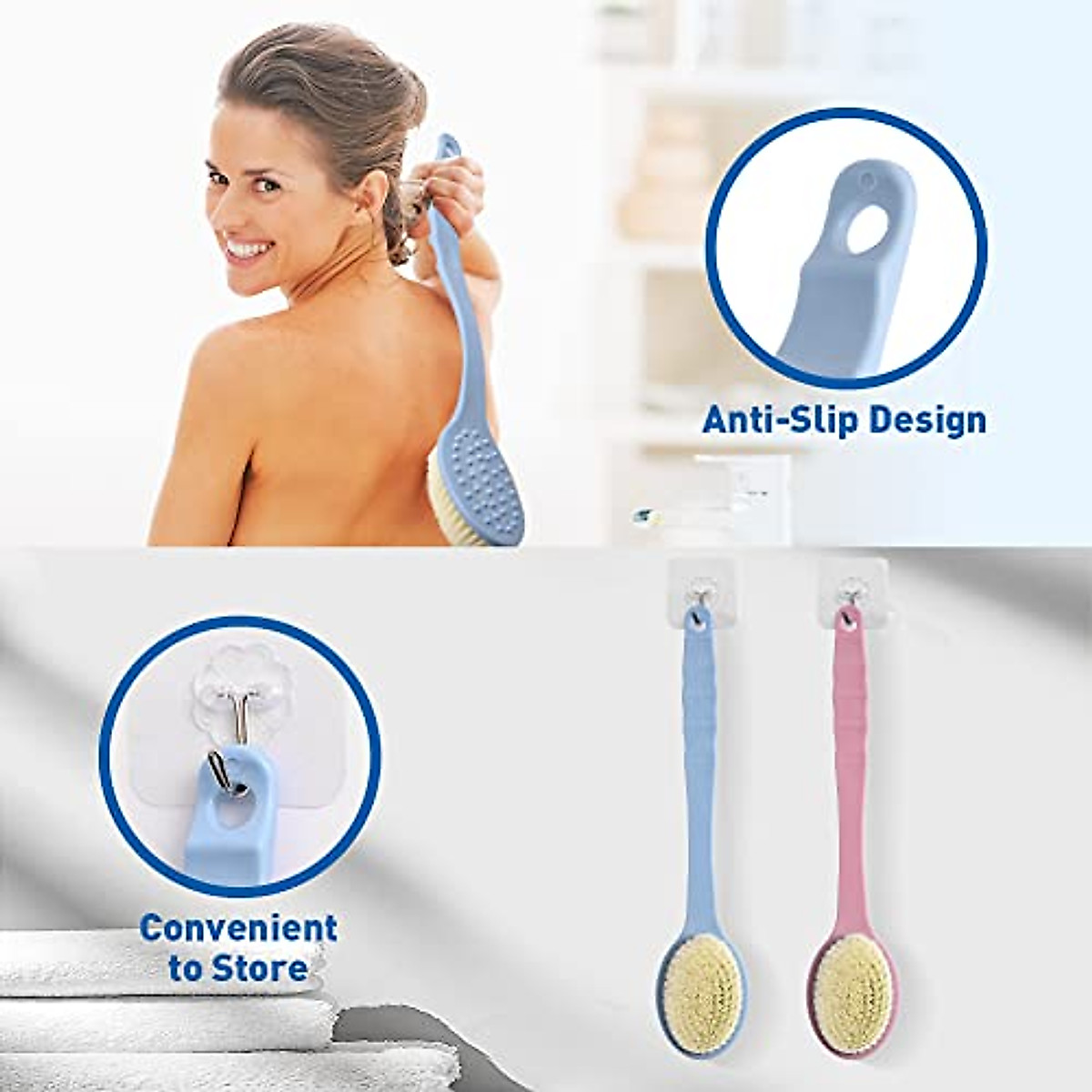 zxbaers Back Brush for Shower, 2 Pack Bath Brush Long Handle with Medium Stiff Bristles, Back Scrubbers for Use in Shower Men & Women Body Exfoliating Bath or Dry Brush