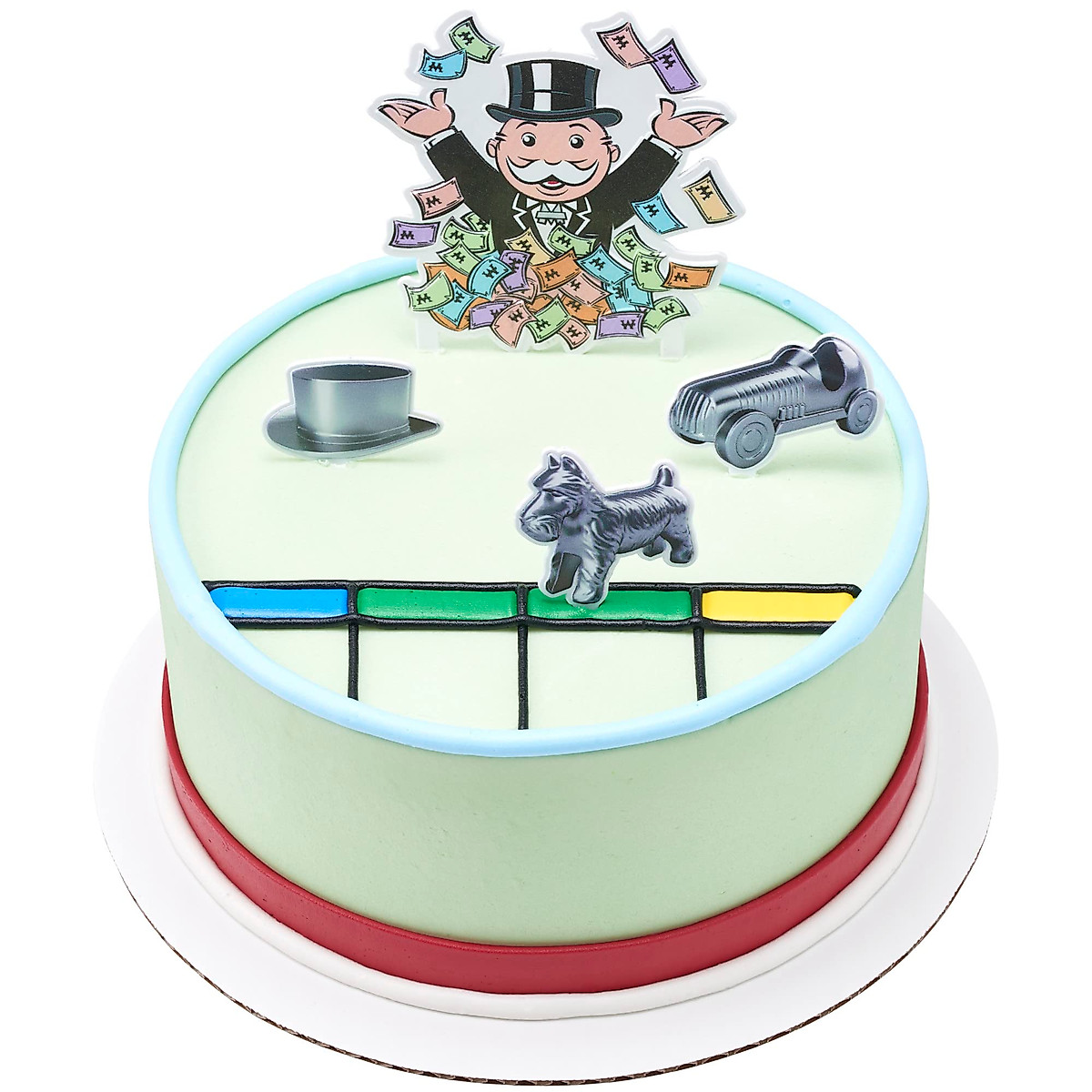 DecoSet® Hasbro Monopoly Let's Play Cake Decorating Kit, 4 Piece Classic Board Game Cake Topper, Dog, Car, Hat, Mr Monopoly, Game Night Set