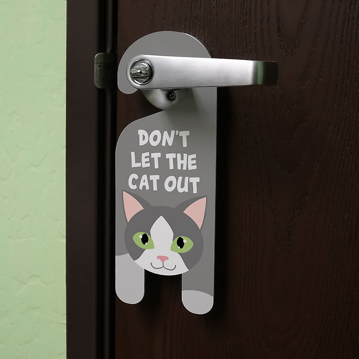 GRAPHICS & MORE Grey Gray and White Cat Do Not Disturb Plastic Door Knob Hanger Sign - Don't let The cat Out