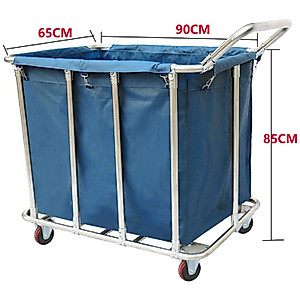 Commercial Laundry Cart with Wheels, 400L large Laundry Rolling Bins with Removable Waterproof Canvas Lining Basket, Heavy Duty Stainless Steel Laundry Hampers for Hotels & Hospital, 440lbs Load