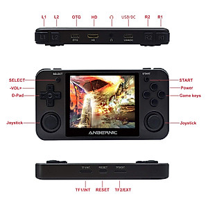 RG350M Handheld Game Console with Opening Linux Tony System HDMI Output 64Bit 3.5inch IPS Screen , Retro Game Console with 32G TF Card 2500 Classic Games Portable Video Game Console （Black）