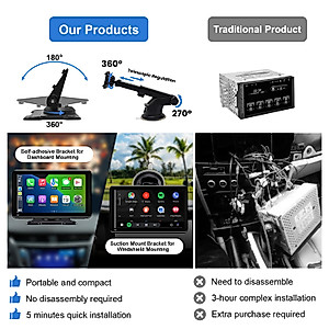 Portable Car Stereo for Apple Carplay, Android Auto, Air Play, Mirror Link, Wireless Car Play Screen with Bluetooth Handsfree, 7 Inch IPS Touchscreen, GPS Car Navigation, Siri/Google, FM/AUX/USB/TF
