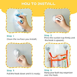 Bath Toy Organizer, SUNDOKI Bath Toy Holder Storage Bags with 4 Suction Cup Hooks and 2 Bath Toy Nets for Kids, Toddlers and Adults (Orange)