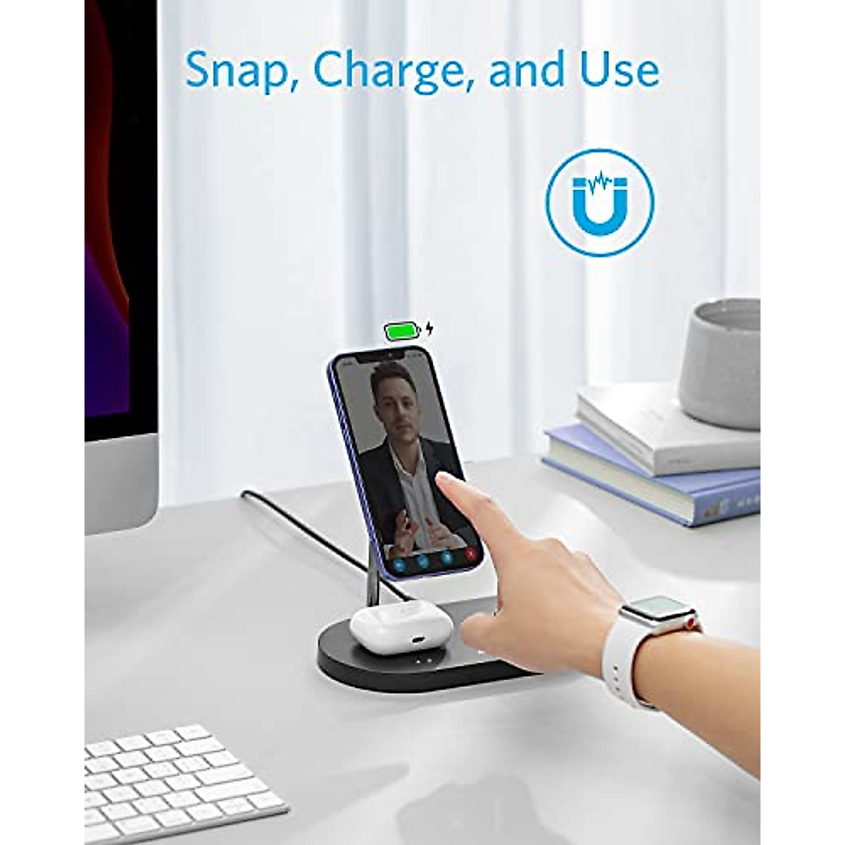 Anker Wireless Charging Station & 20W Charger, 533 Magnetic Wireless Charger (3-in-1 Stand), 5ft USB-C Cable, For iPhone 14 Series, AirPods 3/2/Pro, Apple Watch 1-6 (Watch Cable Not Included)