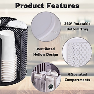 Rotatable Coffee Cup Dispenser with 4 Compartments, Atavarna Cups and Lids Holder for 5-16oz Cups Organizer for Restaurant, Coffee Station, Bar, Office, Home-9.25" x 9.25" x 8.66"