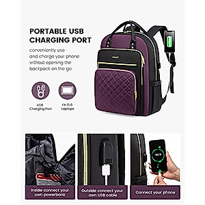 LOVEVOOK Laptop Backpack for Women, Water Resistant Travel Work Backpacks Purse Stylish College Business Teacher Nurse Computer Bag with USB Charging Port, Fits 15.6" Laptop