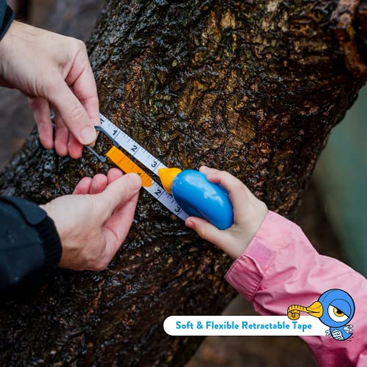 Handy Famm 8Ft Animal-Shaped Kids Tape Measure, Level & Protractor Angle Finder, Fun Educational Children's Tape Measure, Small Measuring Tape for Learning Early Math Skills, Ages 5+, Blue Bird