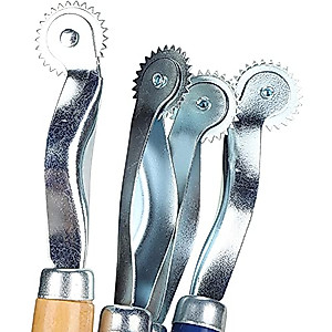 4Pcs Tracing Wheel Wooden Sewing Tools Marking & Tracing Tools Plastic Handle Stitch Marking Spacer for Sewing Patterns Wheel Sewing Tool with Packaging Bag Leather Paper Cloth