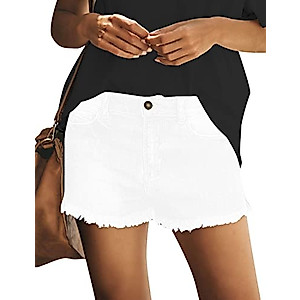 luvamia Women's Casual Mid Rise Denim Shorts Stretch Ripped Raw Hem Jean Shorts Jean Shorts Loose Women Boyfriend Jeans Shorts For Women Loose Fit Denim Shorts Women Frayed Brilliant White Size Xlarge