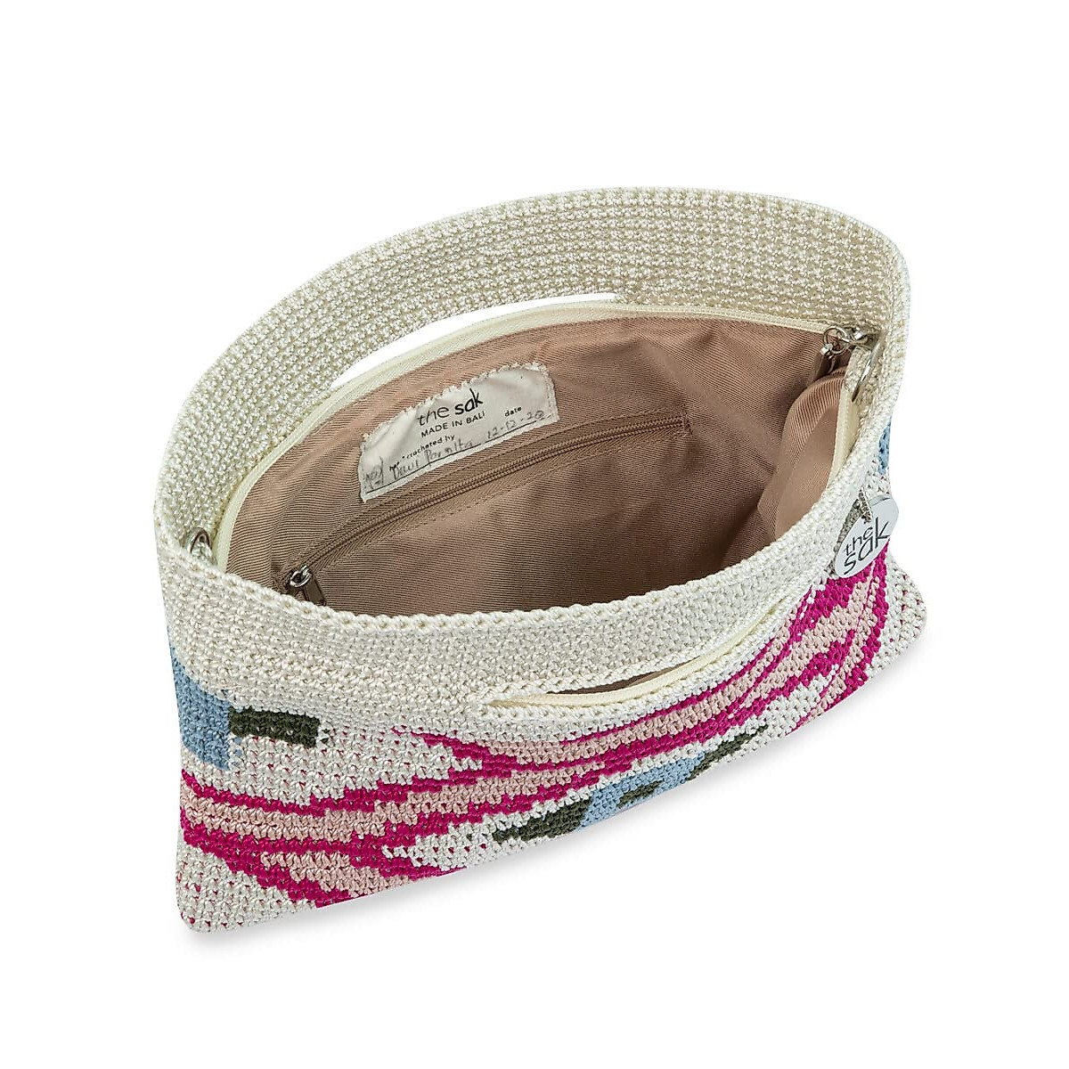 The Sak Linden Convertible Crossbody Bag in Crochet, Adjustable Multi Use Strap, Natural Senang