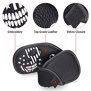 caiobob Mytag Golf Iron Head Cover Wedge Headcover Set Black Synthetic Leather Skull Skeleton Irons Protector (10pcs Iron Set(3,4,5,6,7,8,9,P,A,S))