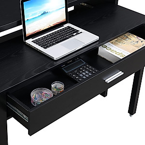 Convenience Concepts Newport JB Console/Sliding Desk with Drawer and Riser, Black