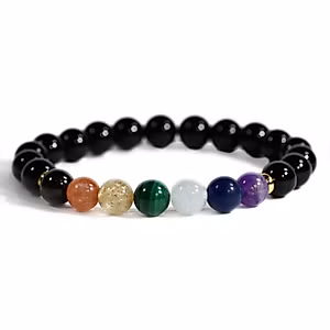 Joyfulmuze 7 Chakras Stretch Bracelet, Natural Stones Black Onyx Citrine Malachite Aquamarine Blue Sodalite Amethyst Garnet Sunstone (Chakra Stones)