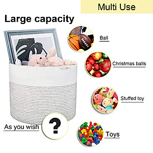 Woven Laundry Basket, Cotton Rope Hamper for Clothing,Toys, Pillows, Towels, Decorative Blanket Basket for Nursery, Living Room, 17" X 16.5"