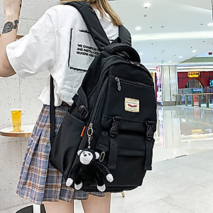 JARKJARD Cute Aesthetic Backpack for Girls Kawaii Backpack for School College Backpack Large Capacity Bookbags for Girls Women Students Casual Travel Daypacks(Black)