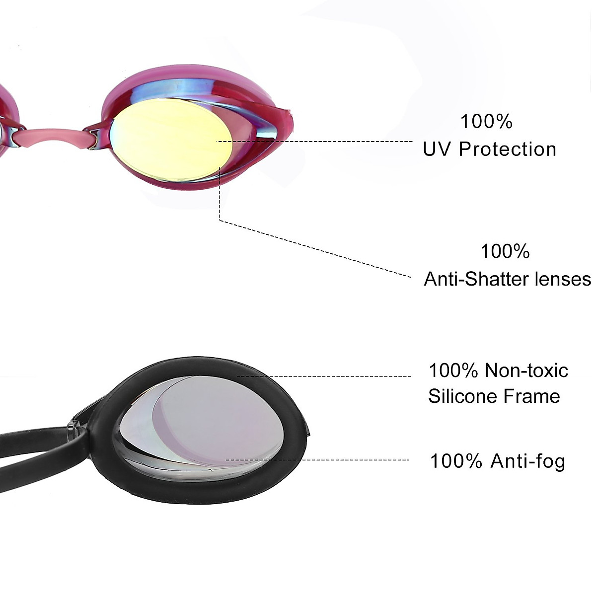 DARIDO Swim Goggles, Swimming Goggles 2 Pack Anti Fog UV Protection No Leaking for Adult, Men, Women, Youth