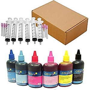CISinks Standard Universal Black Refill Ink - 600 ml (16.9 oz) Dye-Based Ink for All Printers B, Y, M, LM, C, LC + Refill Tool Kits Blunt Injectors