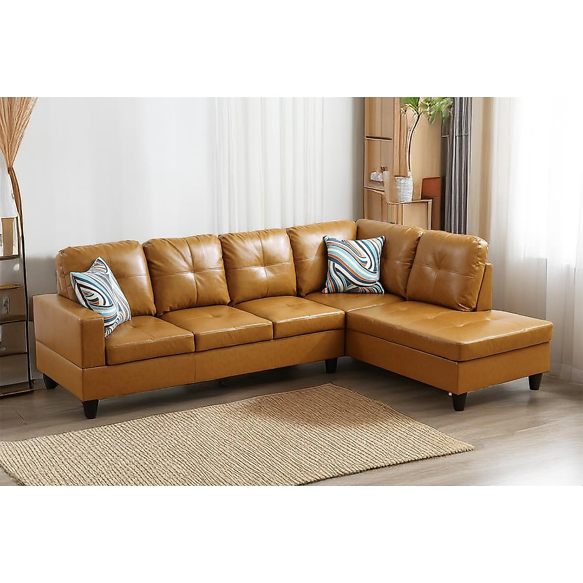 A Ainehome Living Room Sofa Set 2 Pieces Sectional Sofa Set, L-Shape Sofa Faux Leather Couch with Chaise for Living Room/Office/Apartment (B-Ginger, Right Hand Facing)