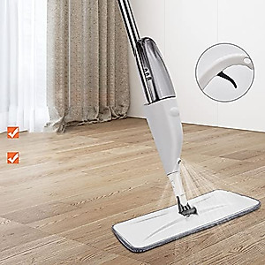 FAMKIT Microfiber Spray Mop for Floor Cleaning, Dry Long Handle Floor Mop with 0. 4L Refillable Bottle Washable Pads Scraper for Home Hardwood Laminate Ceramic Tile