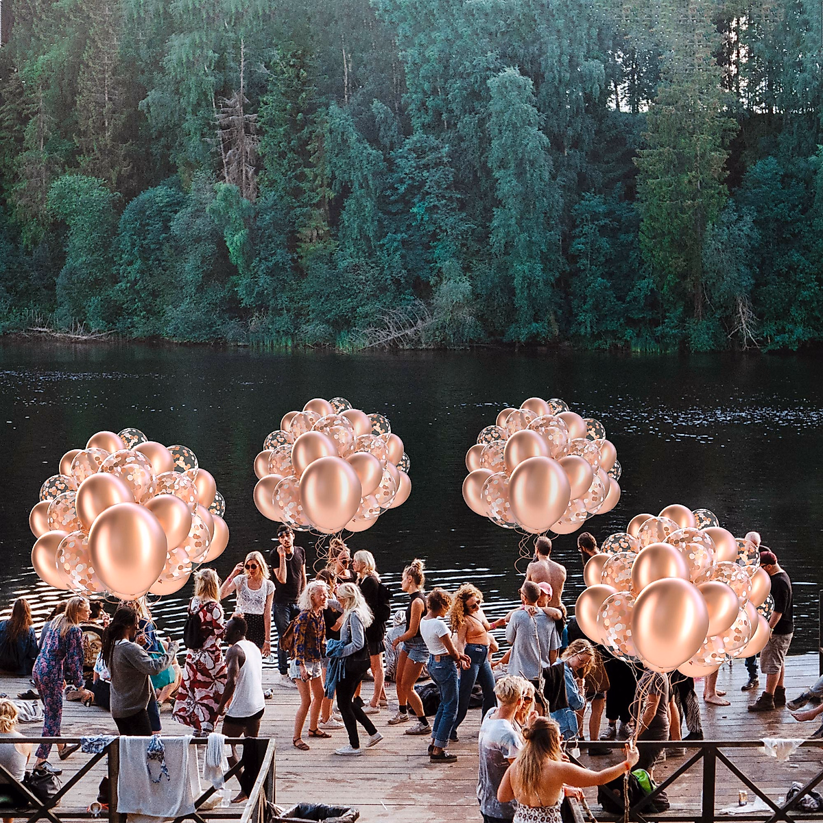 Dandy Decor 60 Pack Rose Gold Balloons + Confetti Balloons w/Ribbon | Rosegold Balloons for Parties | Bridal & Baby Shower Balloon Decorations | Latex Party Balloons |