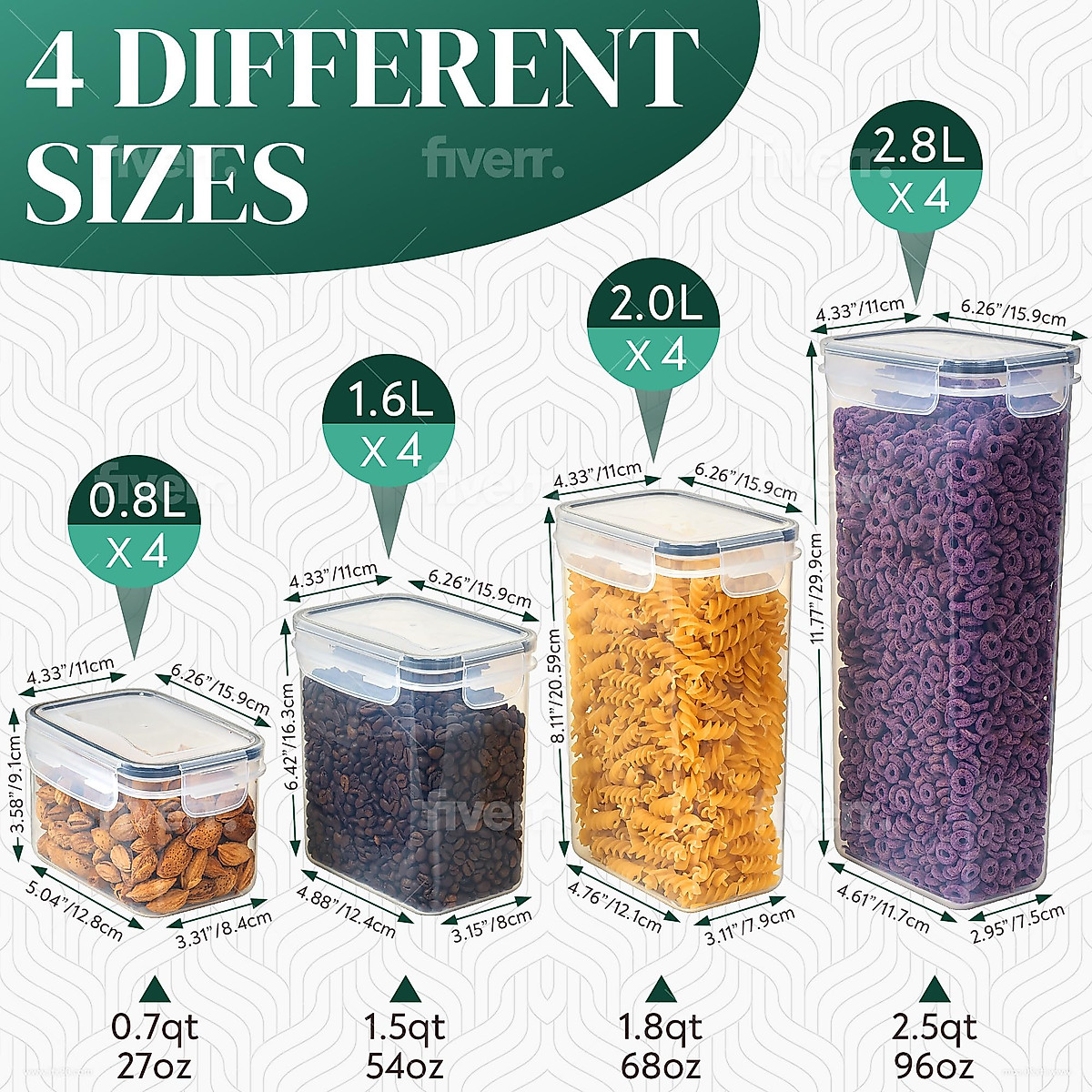 Eshaqzai Stackable Food Storage Containers for Pantry, 24 PCS Air Tight Food Storage Containers with Lids for Cereal,Pasta,Sugar,Flour,Pet & Clear Plastic Containers for Pantry Organization