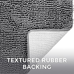 HOME GENIE Muddy Dog Machine-Washable Absorbent Soft Chenille Indoor-Doormat, Rubber Backing, Quick Dry Microfiber Mat, Entryway Front Door Mat, Home Entrance Welcome Doormats, 30x20, Stone Black Paw