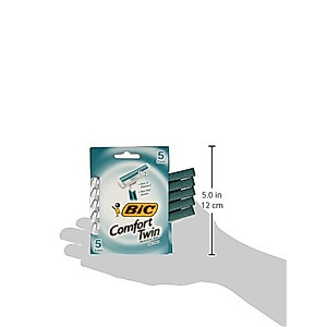 BIC Comfort Twin Men's Disposable Razor, Twin Blade, 5 Count, Sensitive Skin Razor For an Ultra Soothing and Comfortable Shave
