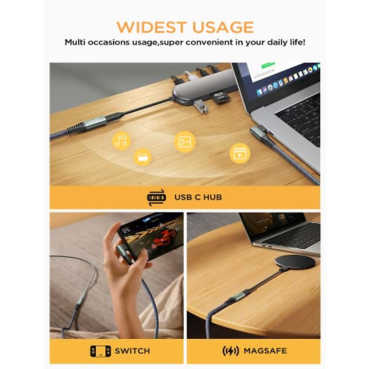 AINOPE USB C Extension Cable, (3.3Ft/1m/20Gbps) Right Angle USB 3.2 Type C Extension Nylon Braided 100W/5A Fast Charging Compatible with USB C Hub/Dell XPS/MacBook/iPad Pro/Magsafe Charger(Gray)